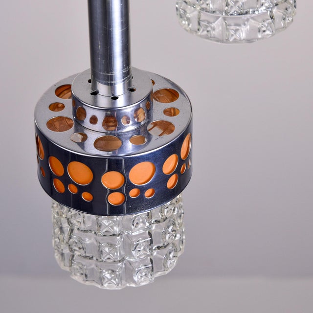Mid Century Three Light Fixture With Chrome and Textured Glass Shades ...