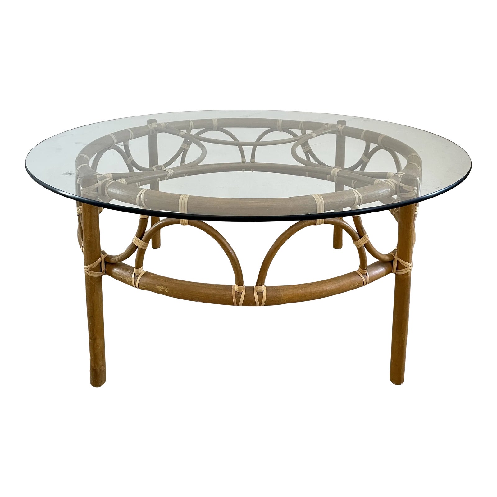 Boho Chic Bamboo Round Coffee Table | Chairish