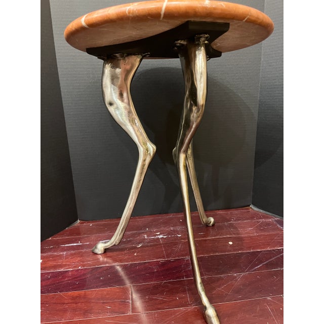 Hand Forged Iron Side Table With Rojo Marble Top and Hoofed Feet | Chairish