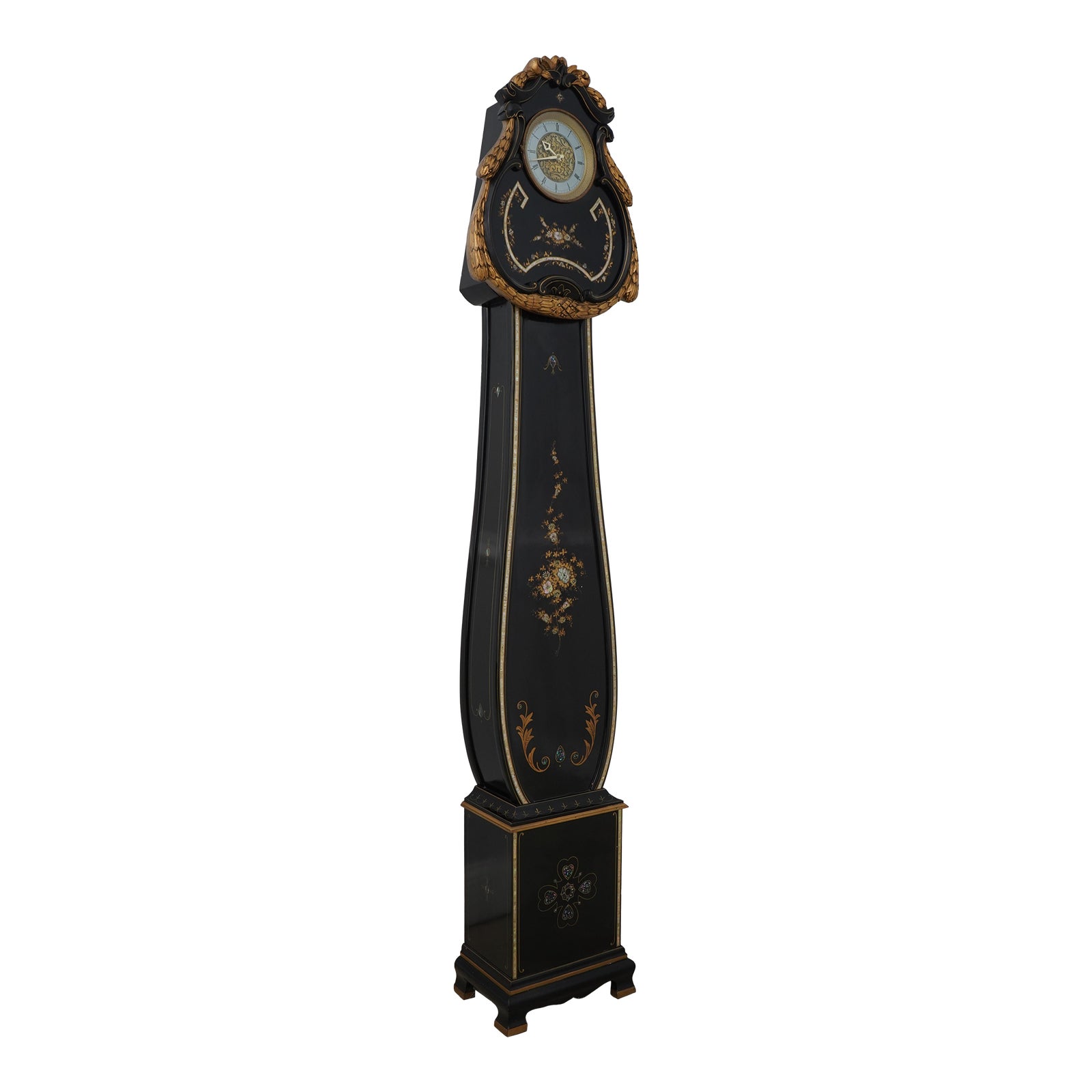 Vintage Black Lacquer Mother of Pearl Inlaid Grandfather Clock Case ...
