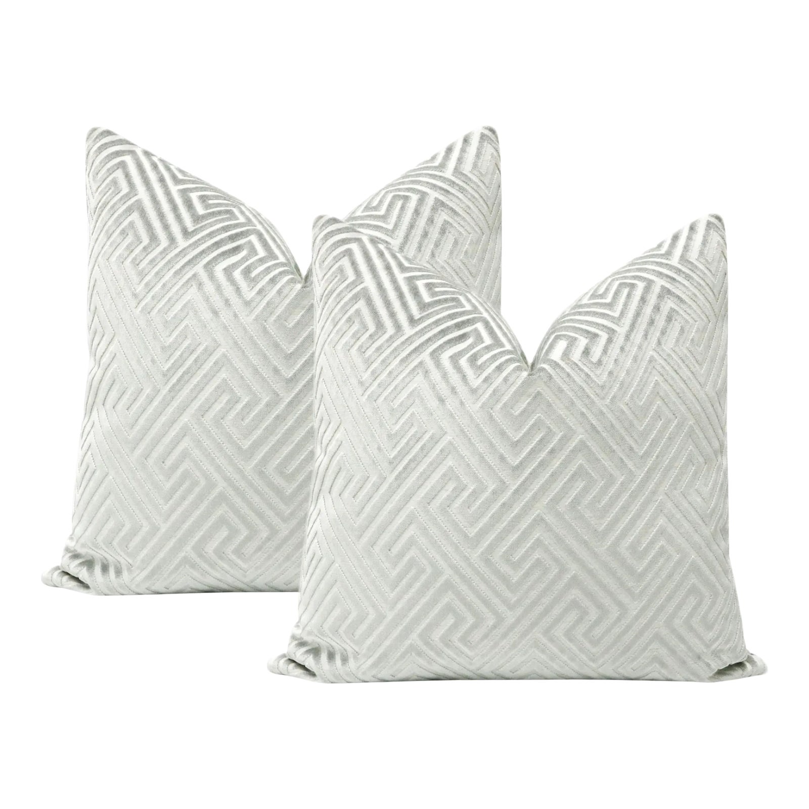 22" Platinum Roman Cut Velvet Pillows - a Pair | Chairish