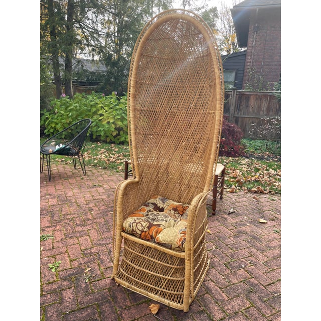 Vintage Wicker Canopy Peacock Hooded Rattan Throne | Chairish
