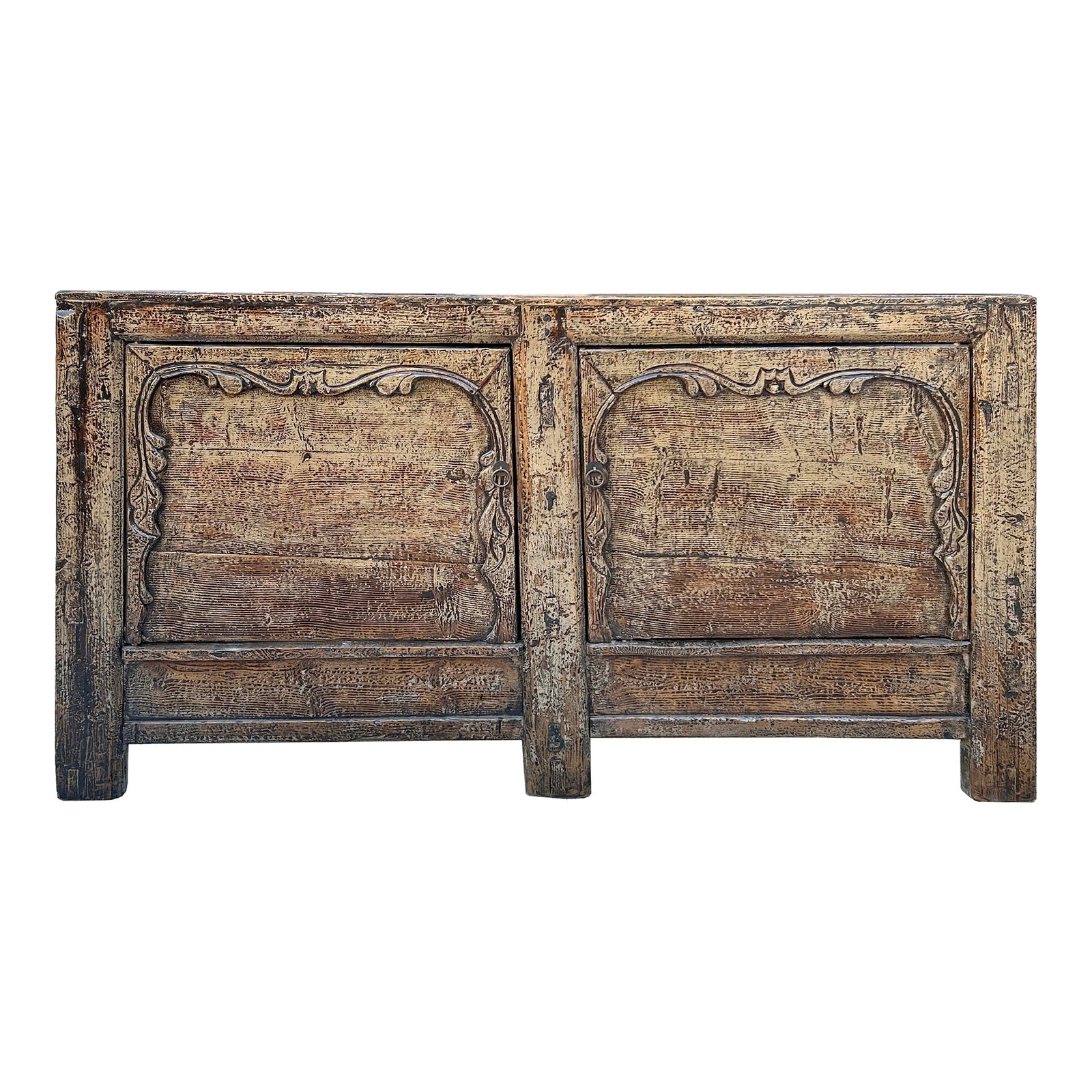 Distressed Olive Lacquer Scroll Motif Doors Credenza Sideboard Console ...