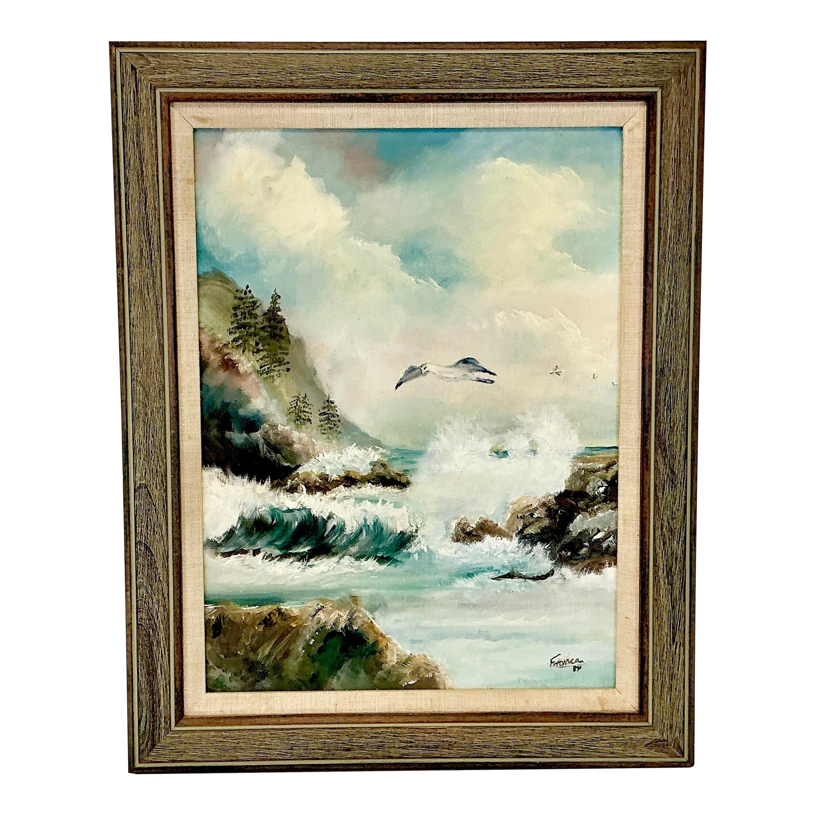 Mid-Century Impressionist Coastal Seascape Original Oil Painting, “Old ...