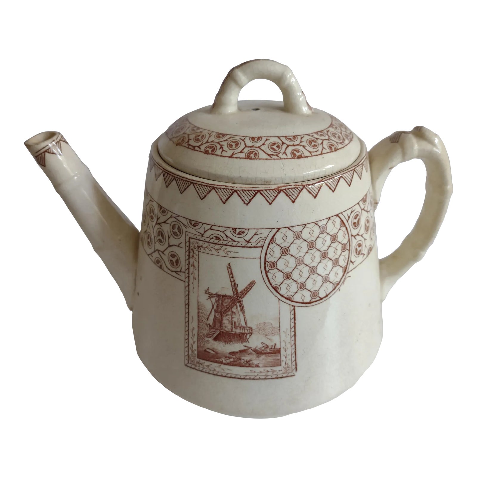 Antique Avon Pottery, Brown Transfer Ware Teapot Circa 1881 | Chairish
