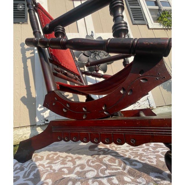 19th Century Finely Carved Mahogany Platform Rocker in Red Velvet ...