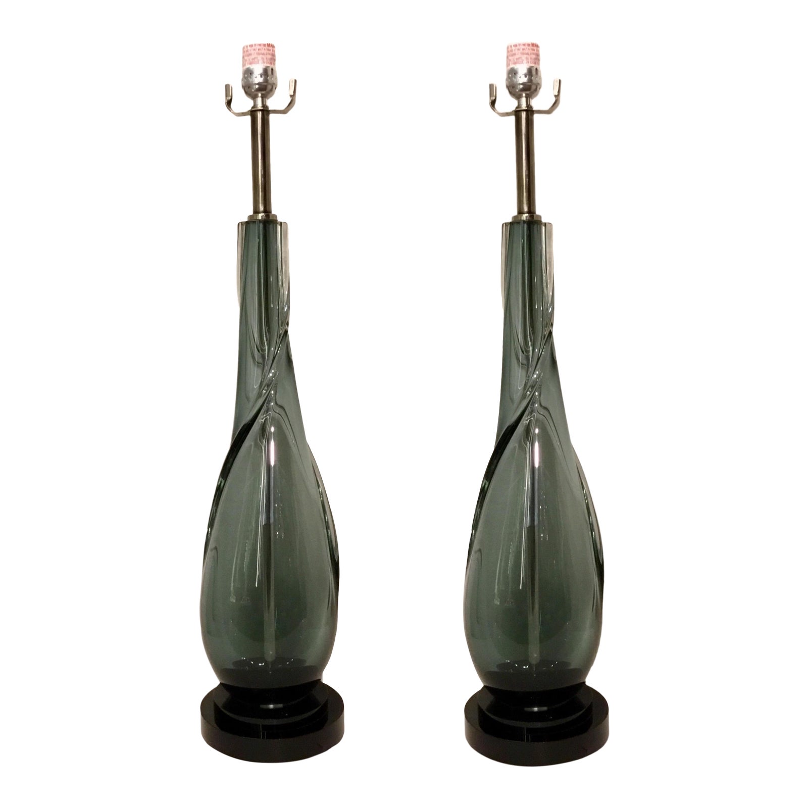 Currey & Co. Modern Smoke Gray Glass Lamps Table Lamps - a Pair | Chairish