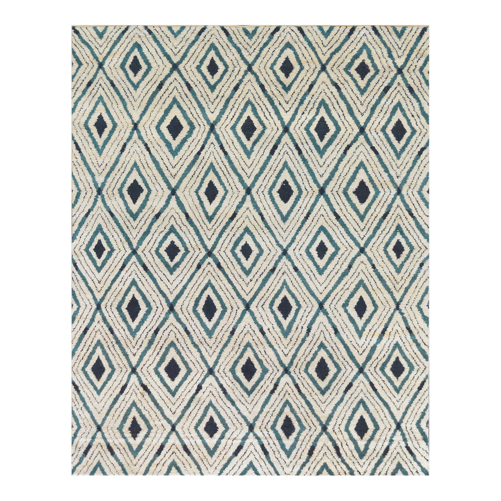 Modern Wool Diamond Pattern Handwoven Rug | Chairish