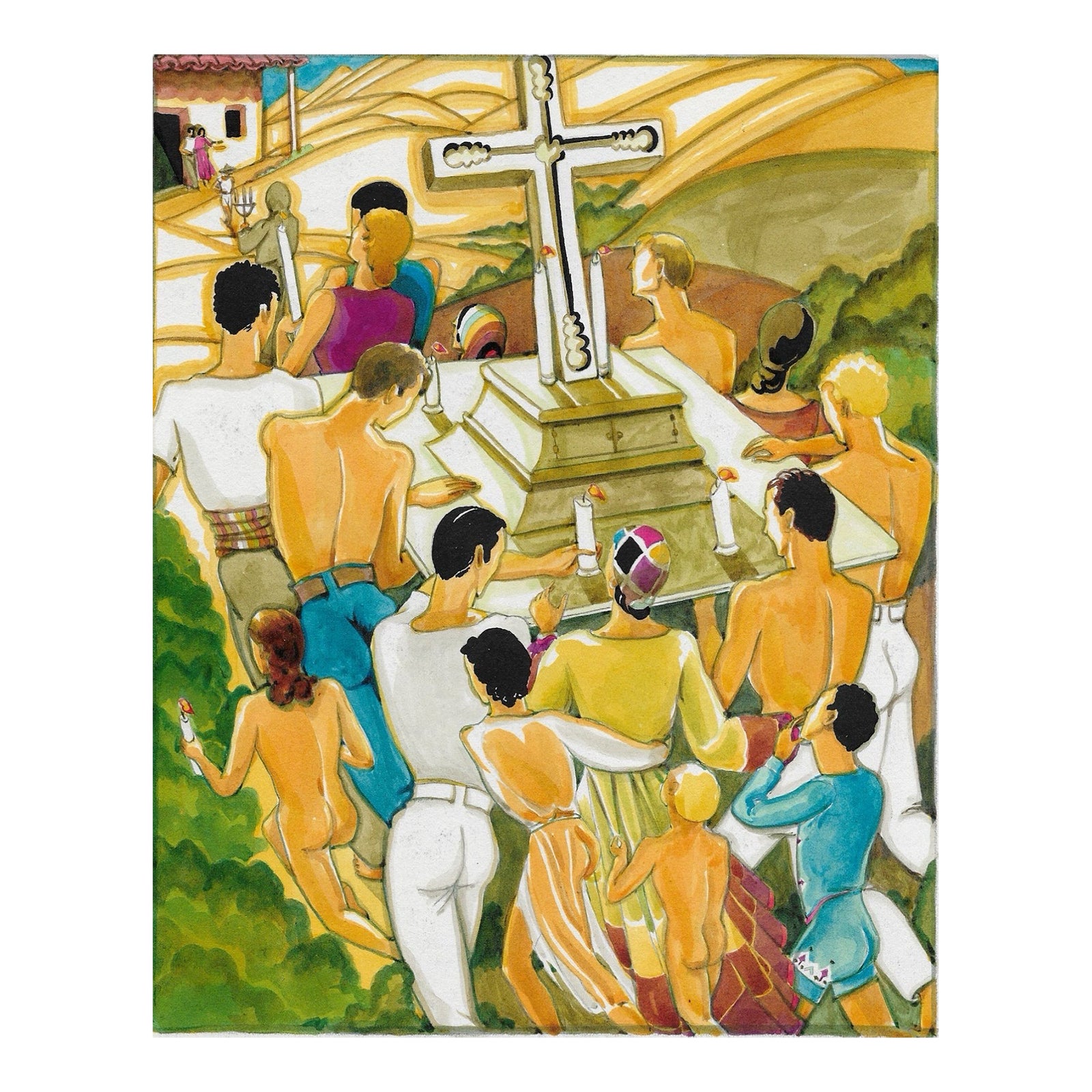1931 Clifford Thompson Procession Painting | Chairish