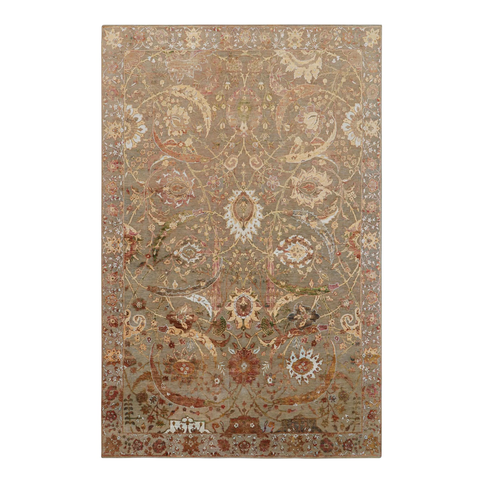 Rug & Kilim’s Persian Tabriz Style Rug in Beige-Brown With Floral ...