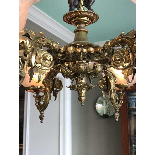 1900s Art Nouveau French Bronze Gas Chandelier with Putti & Original ...
