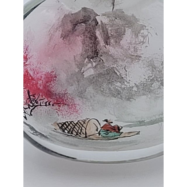 Vintage Chinese Inside-Painted Glass Snuff Bottle Fisherman & Pink ...