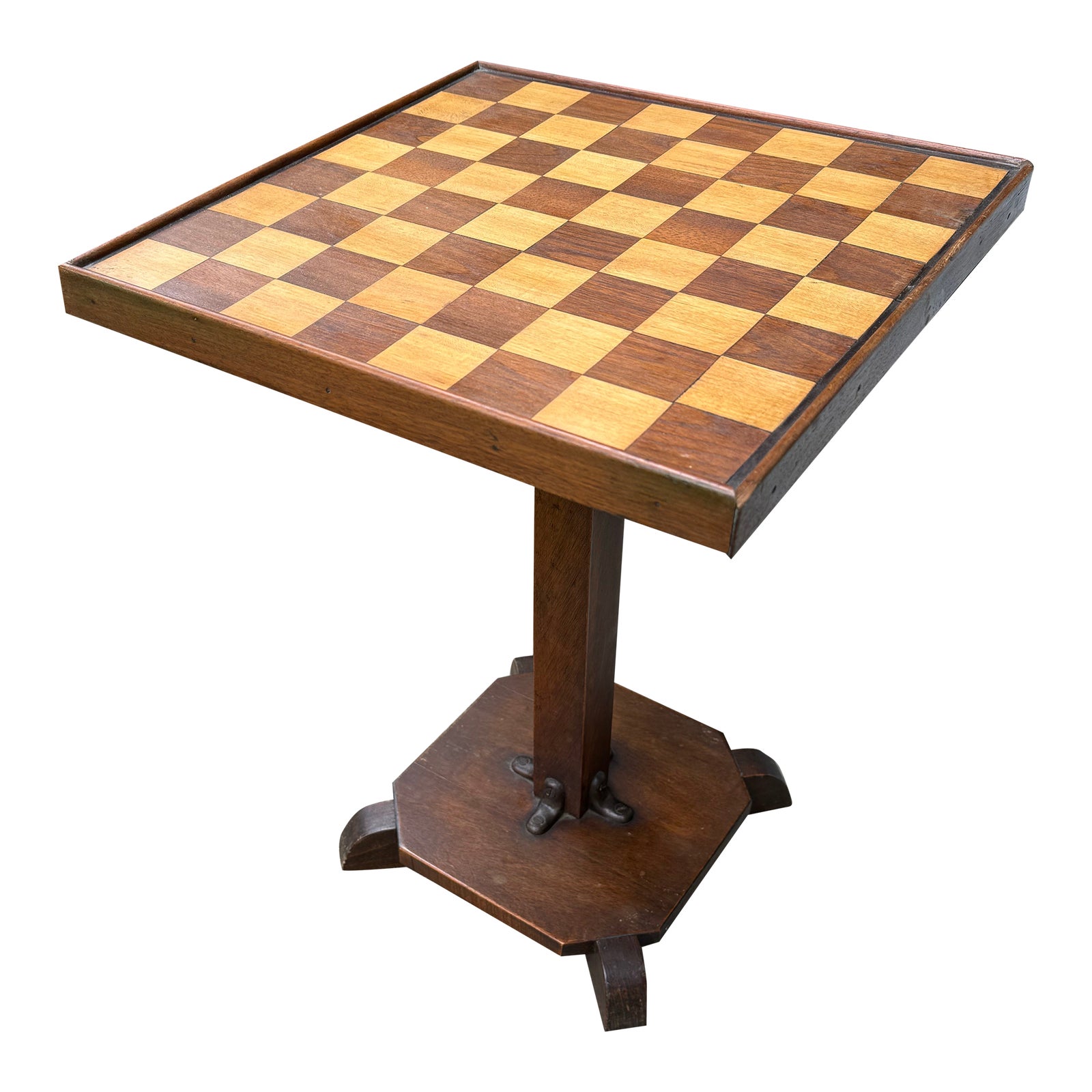 Wood Inlaid Top Chess Checker Game Side Table | Chairish
