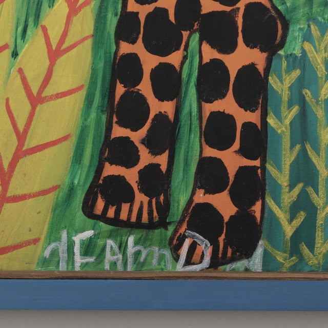 Vintage Haitian Painting of a Leopard by Ti Tra Jean Fatreuse Delva ...