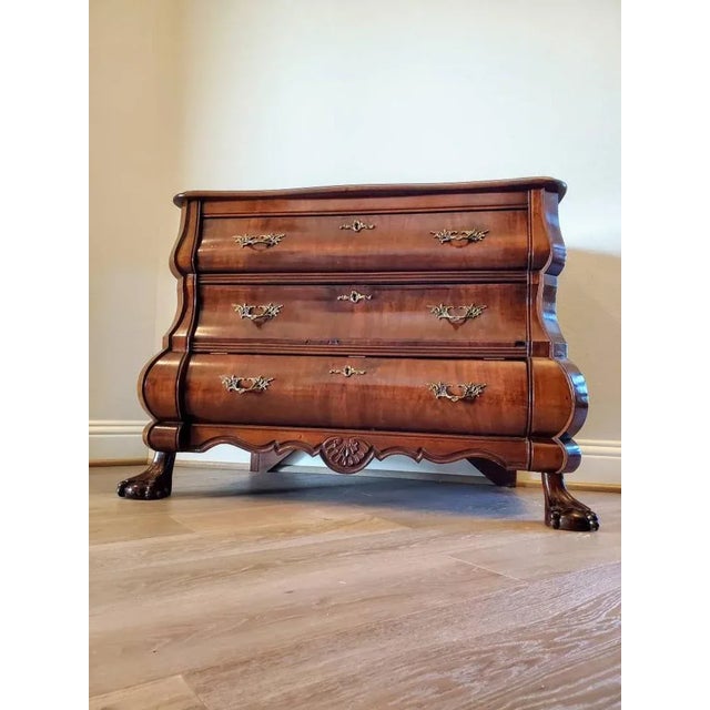 Antique French Mahogany Walnut Burl Bombe Low Commode | Chairish