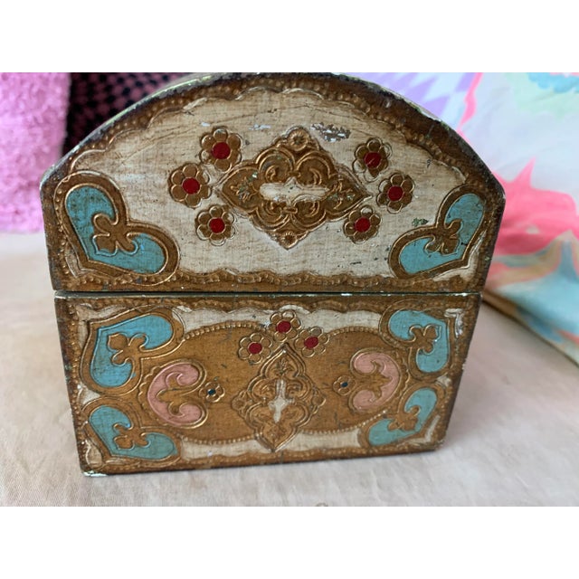 Vintage Italian Florentine Jewelry Box in Pink, Blue, and Gold | Chairish