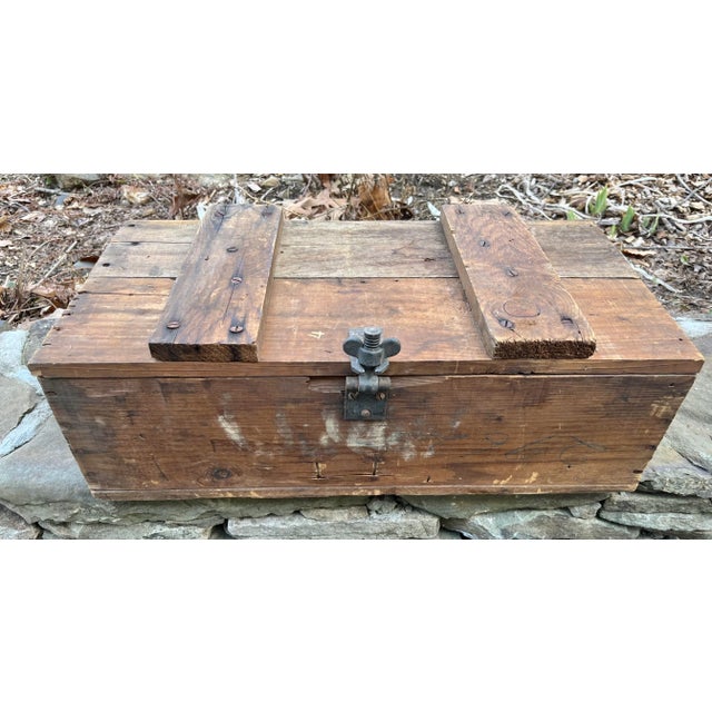 Vintage Primitive Wooden Storage Box Early 20th Century With Iron Bolt ...