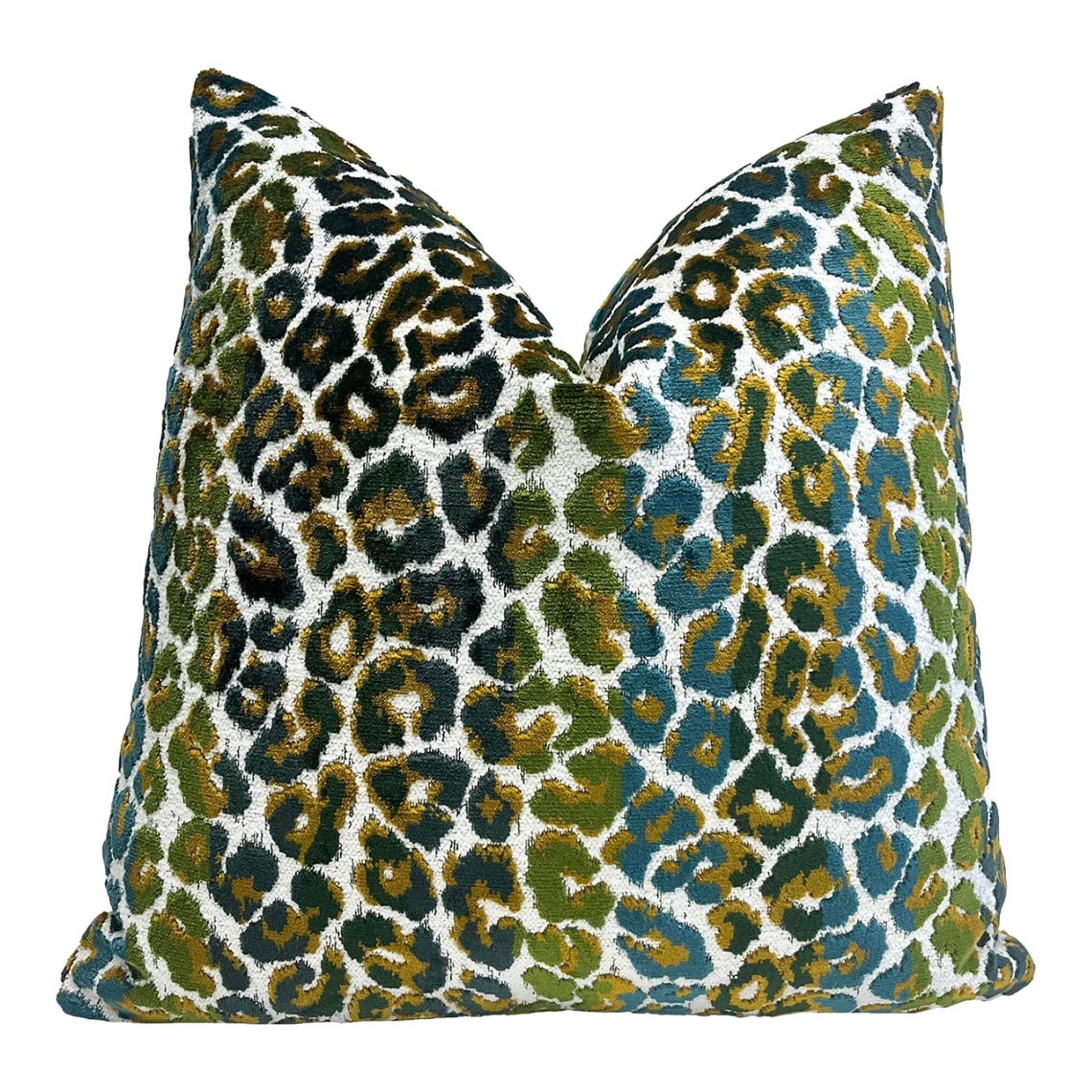 Rainforest Green Stripe Velvet Leopard Print Throw Pillow With Feather ...
