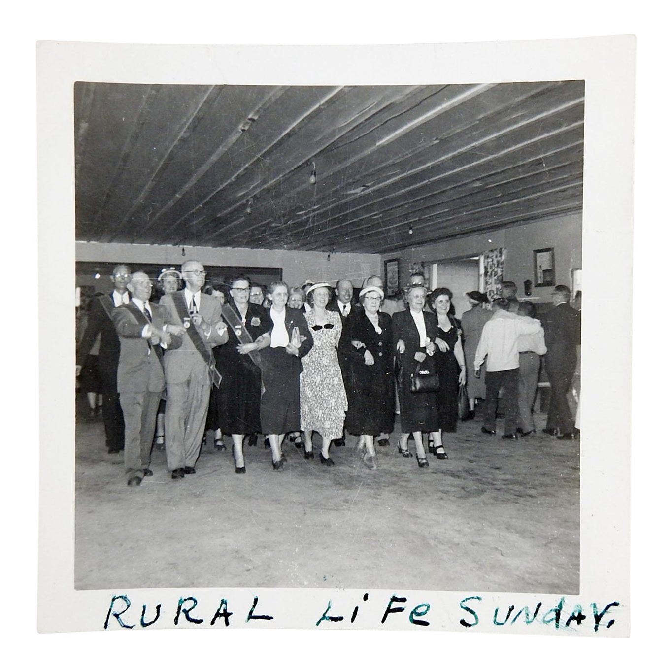 Mid 20th Century Snapshot Photograph Group Line Dance Rural Life Sunday ...