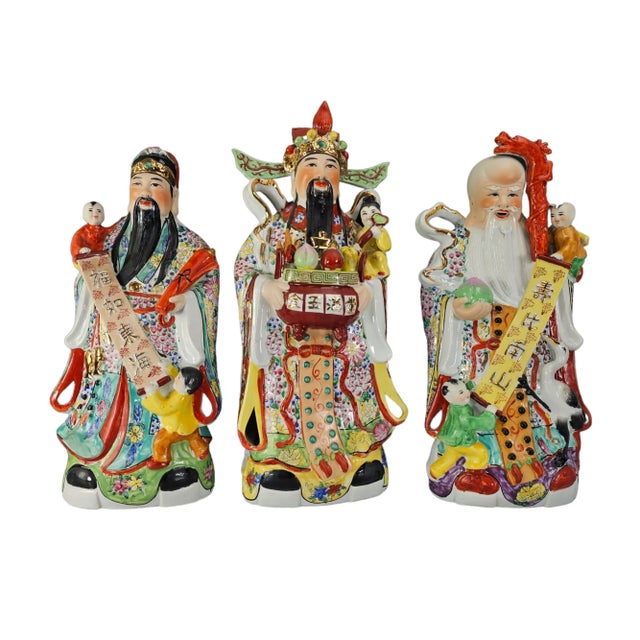 Chinese Fu Lu Shou Feng Shui Gods Figurines Lot of 3 | Chairish