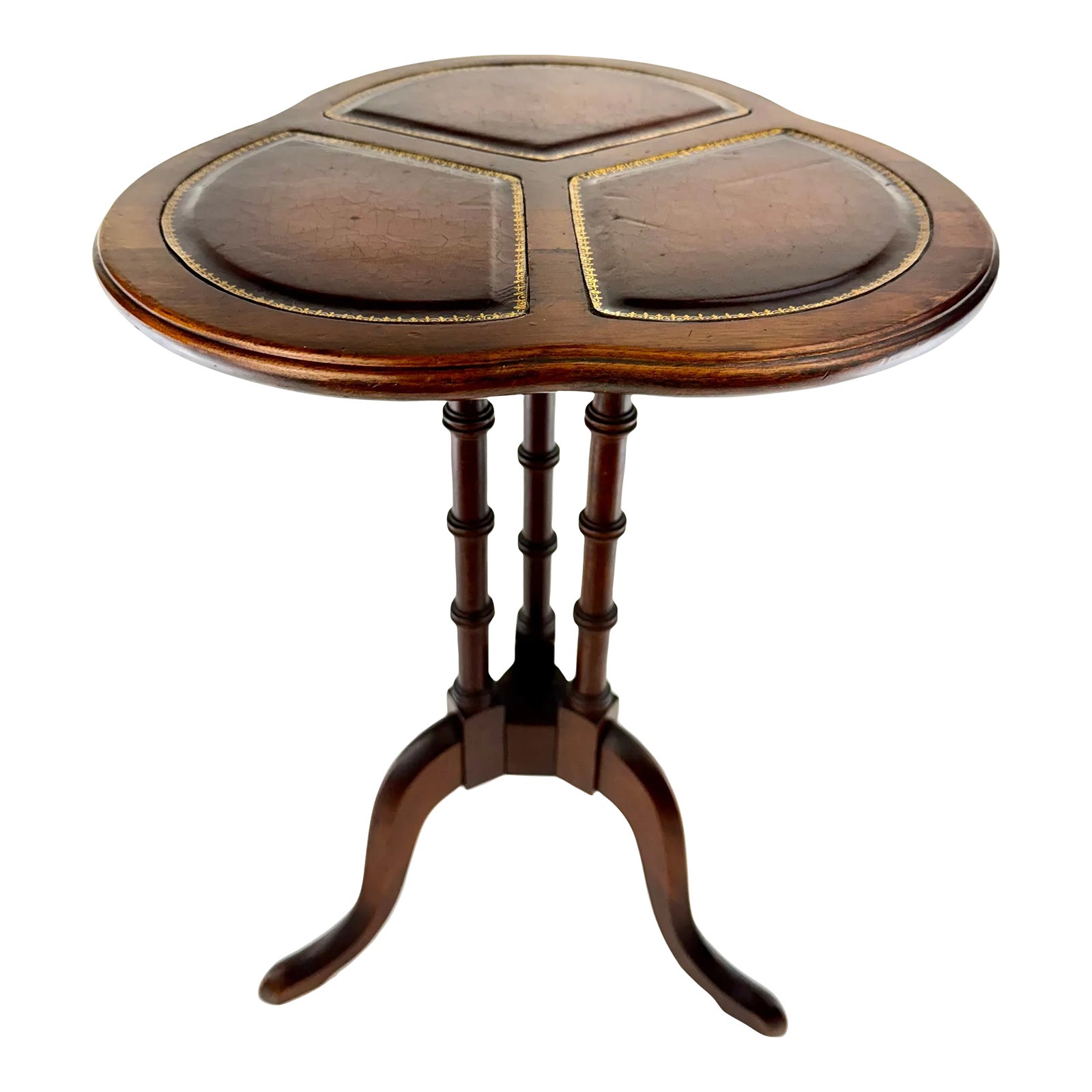 1960s Mid Century Cloverleaf Leather Top Side Table | Chairish