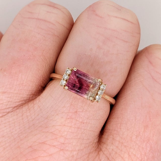 Bi-color Tourmaline Ring with Natural Diamonds in 14K Yellow Gold ...