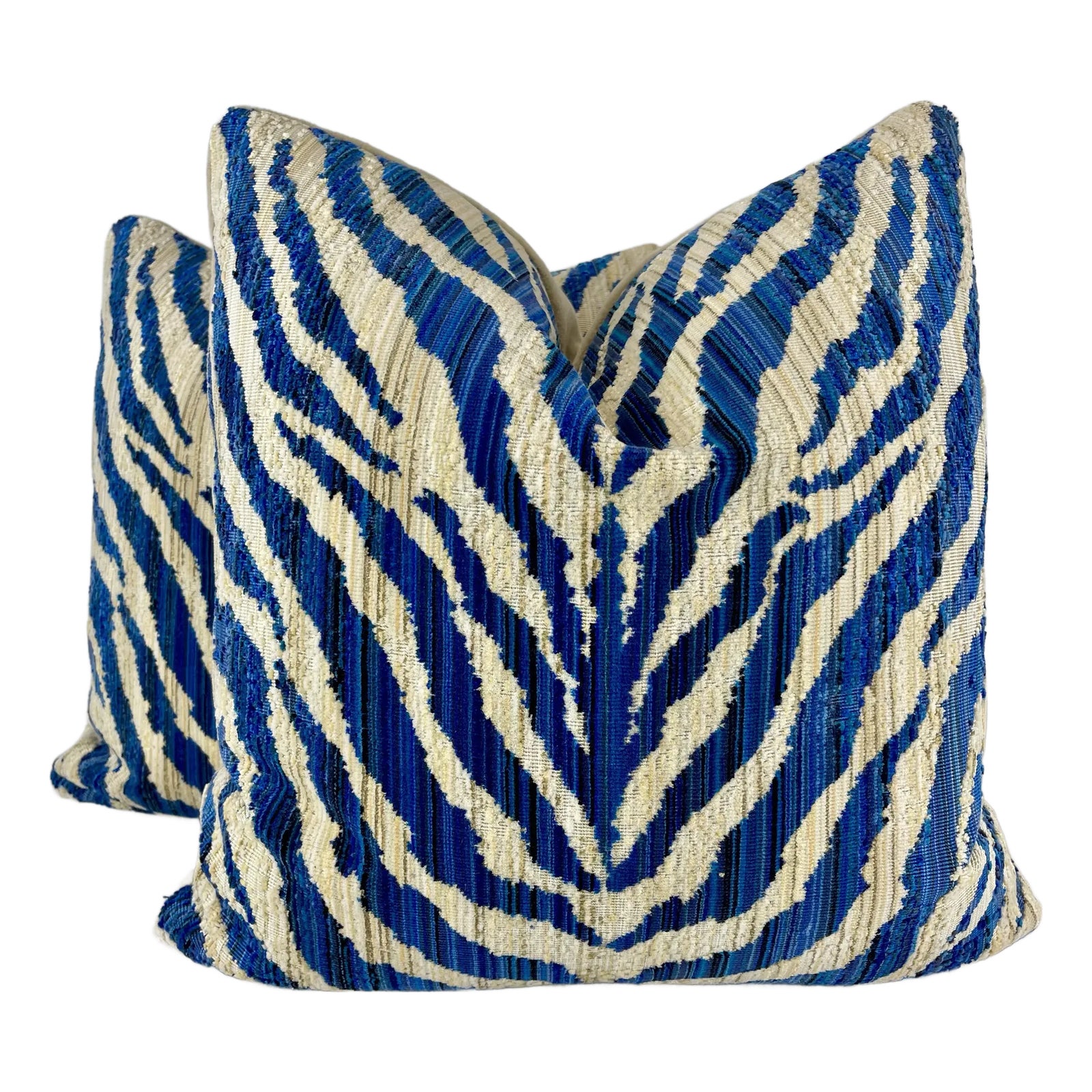 Dransfield & Ross Zebra in Blue Epingle Velvet 22" Pillows-A Pair ...