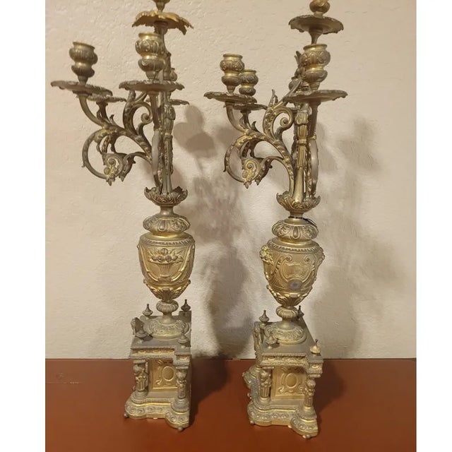 Large Pair of Antique Victorian Quality Gilded Brass Candelabras | Chairish