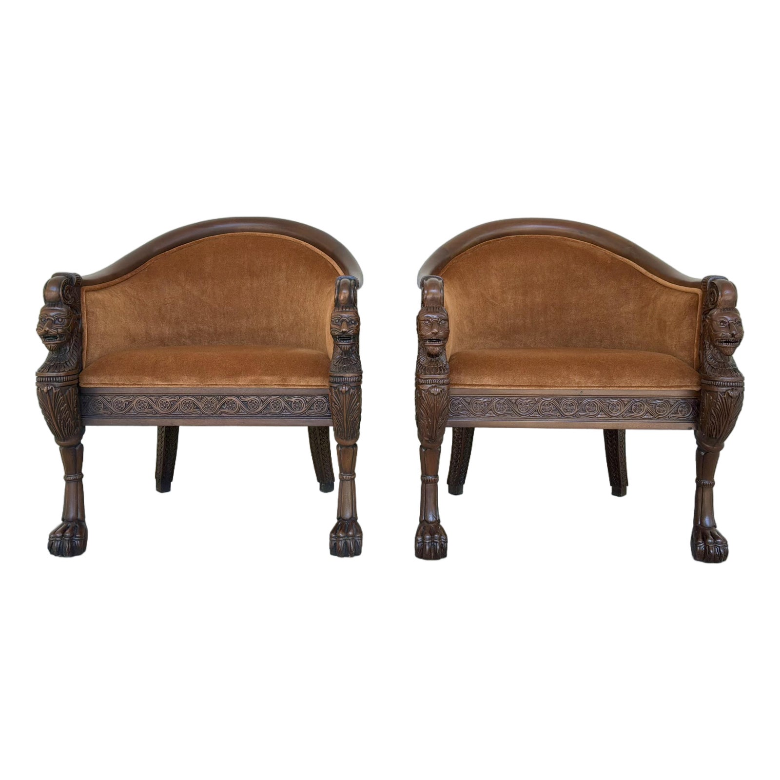 Baker Furniture Regency Style Cognac Velvet Tub Chairs Pair | Chairish