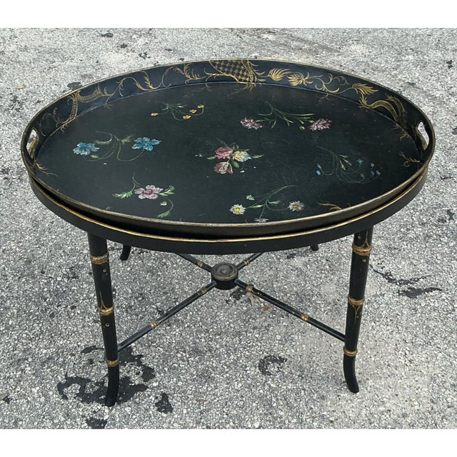 Vintage Regency Hand Painted Tole Tray Table After John Roselli | Chairish