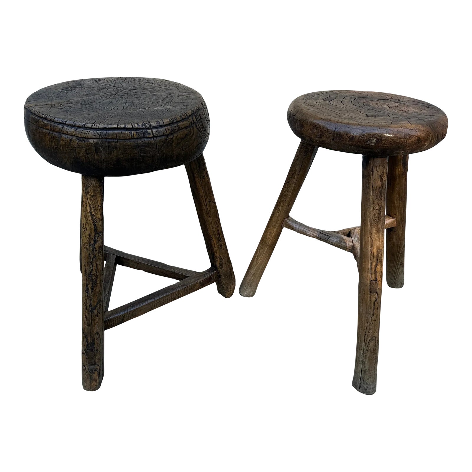 Rare Pair of Antique Elmwood 3 Legged Stools 1820 and 1840 | Chairish