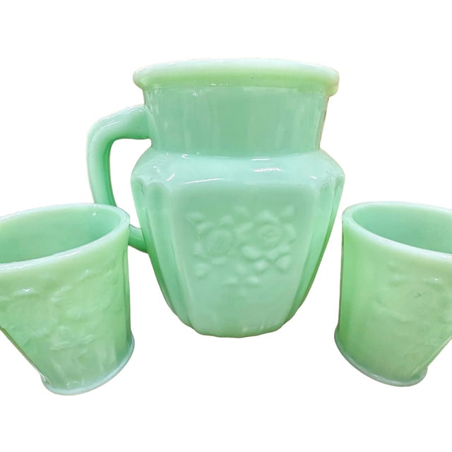 Jadeite Juice Pitcher Mayfair Design - 5 Piece Set | Chairish
