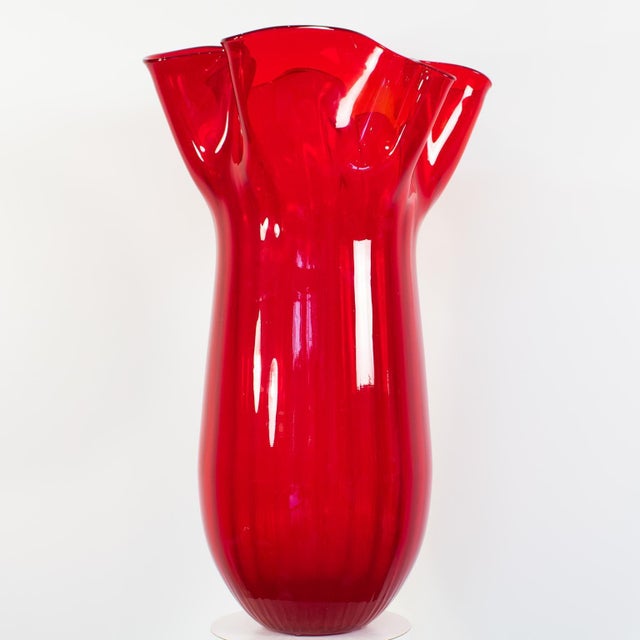 Monumental Ruby Red Italian Murano Art Glass Vase by Venini | Chairish