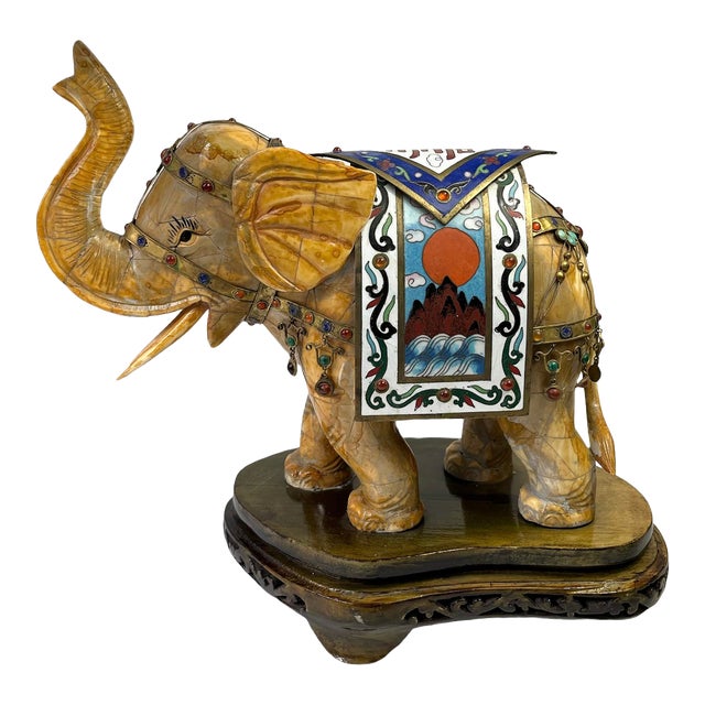 Vintage Chinese Lucky Elephant Statue on Base | Chairish