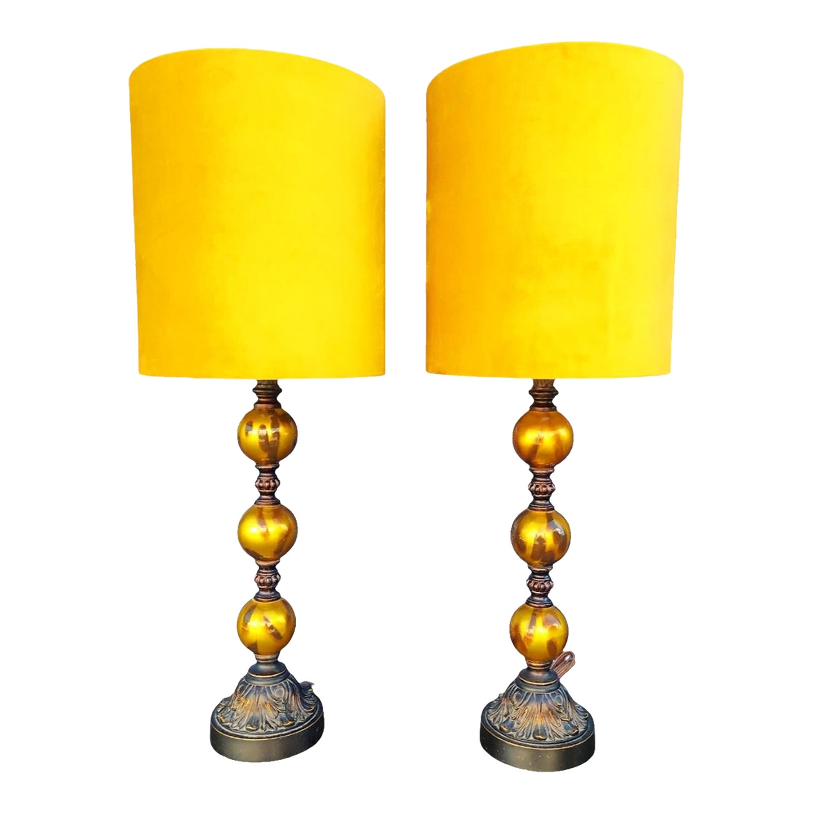 Vintage Gold Glass Ball Slim Tall Gold Velvet Hollywood Regency Drum ...