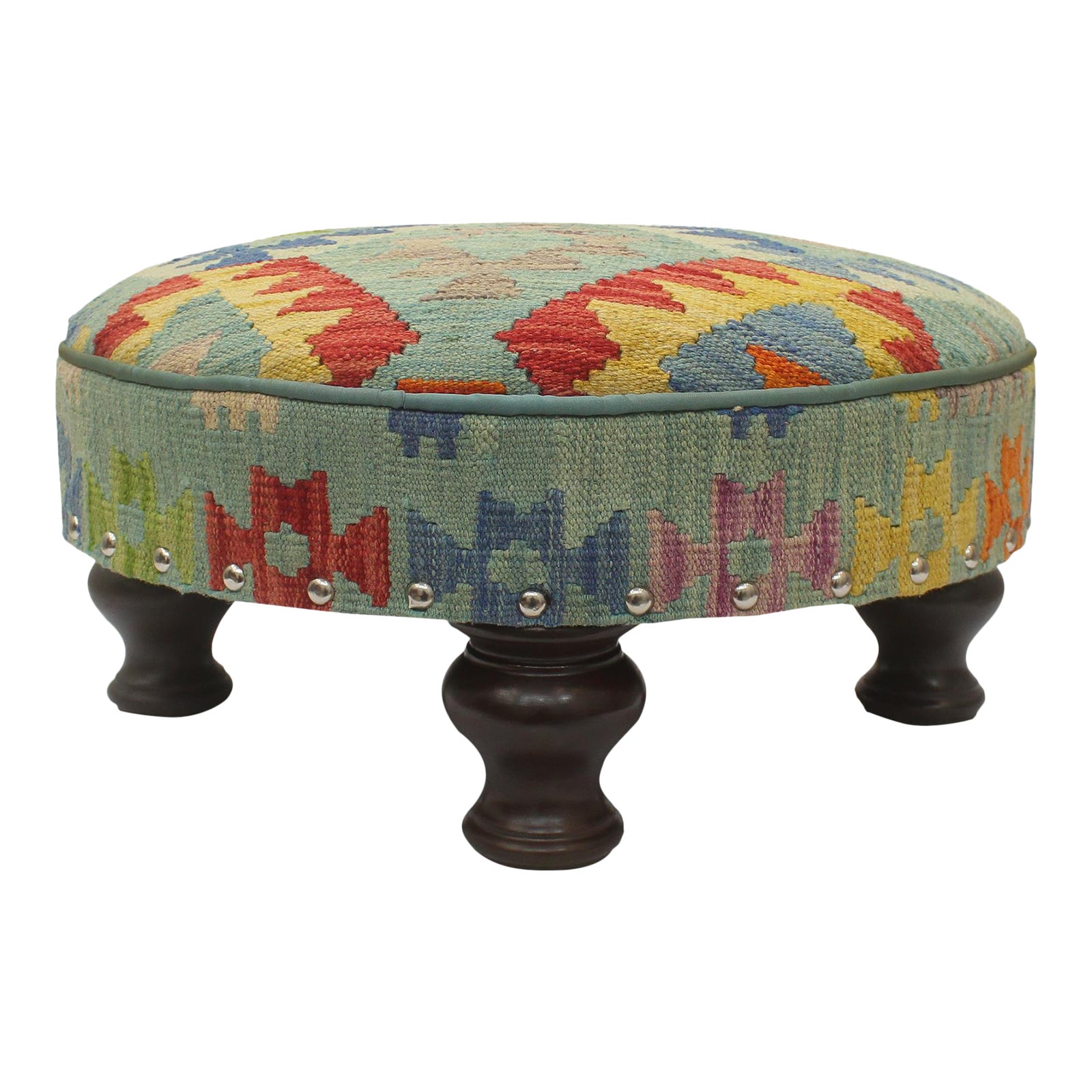 Tribal Kilim Upholstered Handmade Cocktail Ottoman | Chairish