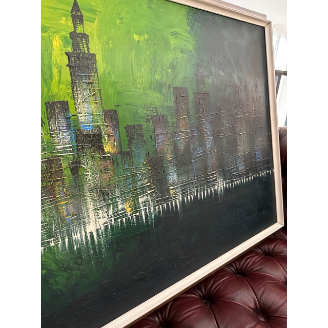 Mid 20th Century Abstract City Skyline Oil Painting, Framed | Chairish