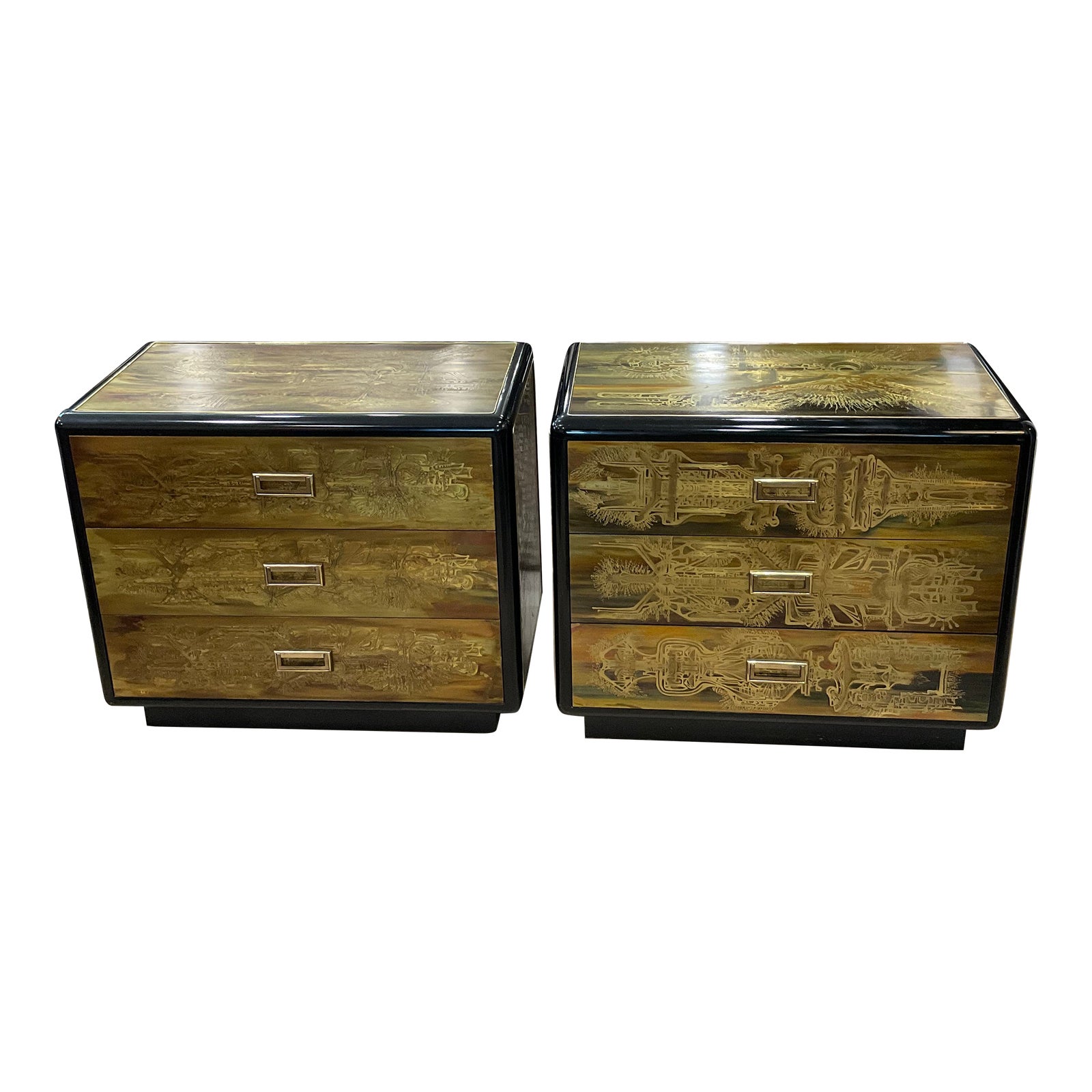 1970s 3 Drawer Acid Etched Brass Chests by Bernhard Rohne for ...