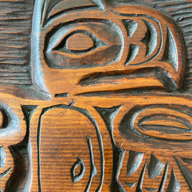 Vintage Salish Style Eagle Carved Wood Wall Plaque | Chairish