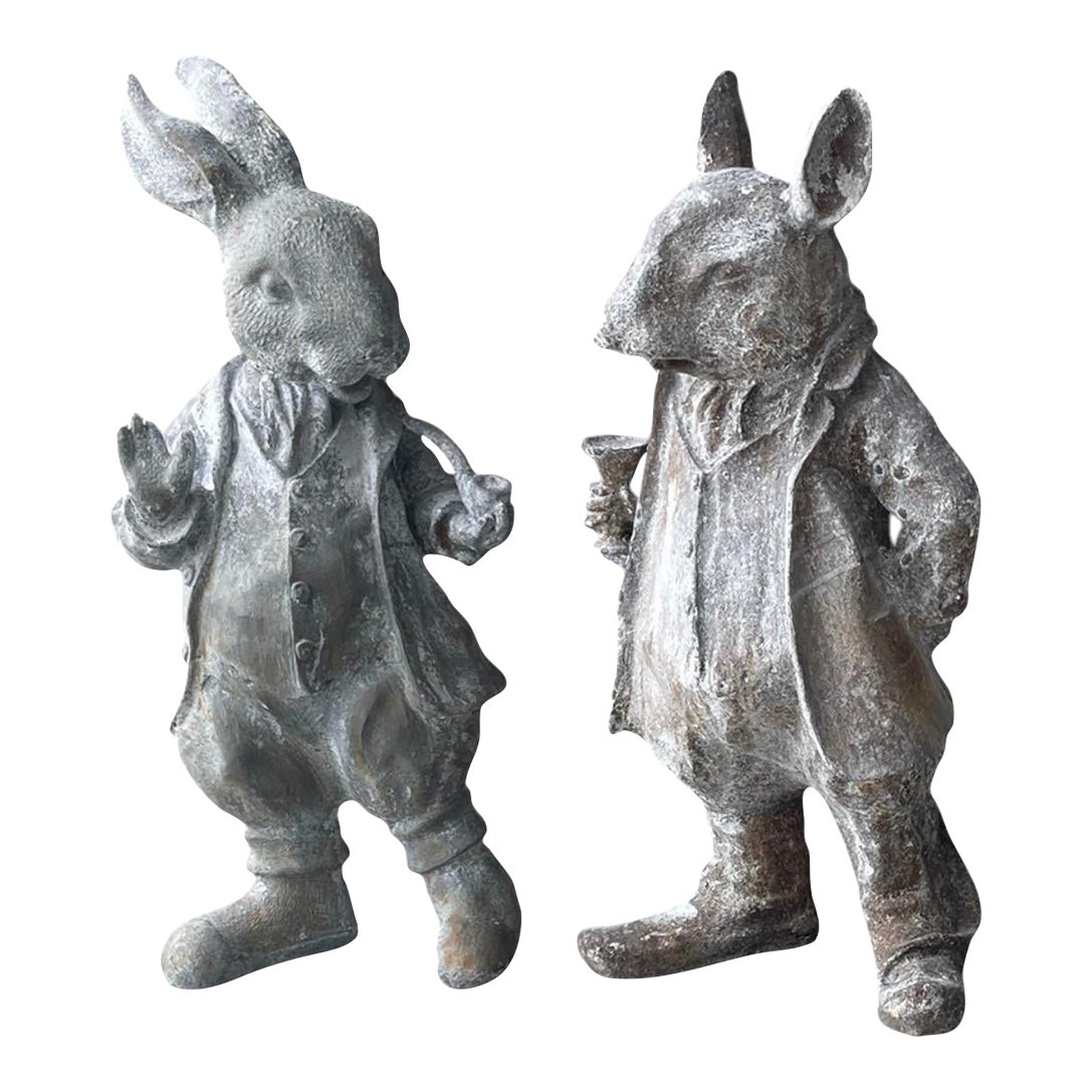 A Pair of Vintage Cast Iron Anthropomorphic Hare and Mouse Garden ...