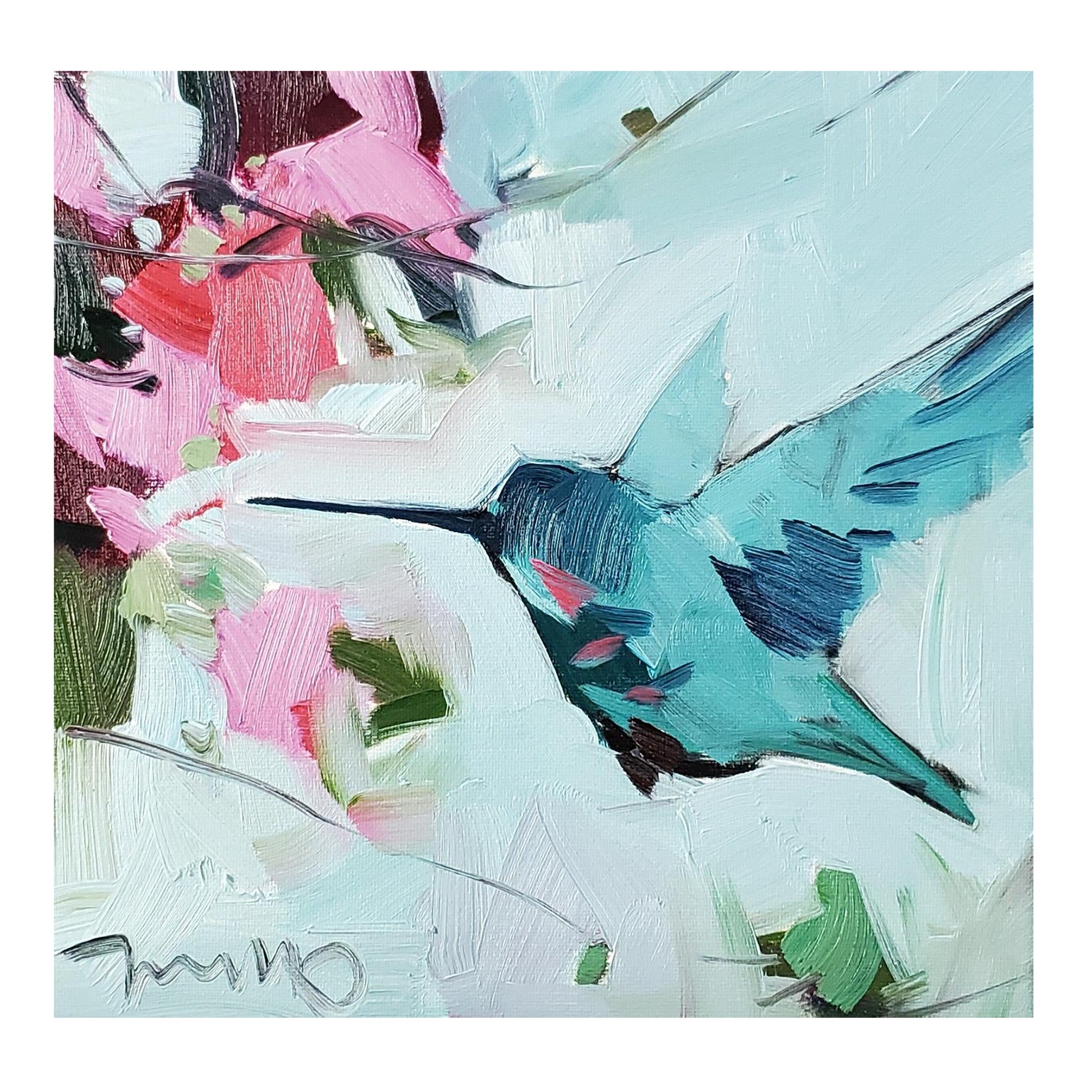 Jose Trujillo Large 16x16" Signed Print Impressionist Blue Bird With ...
