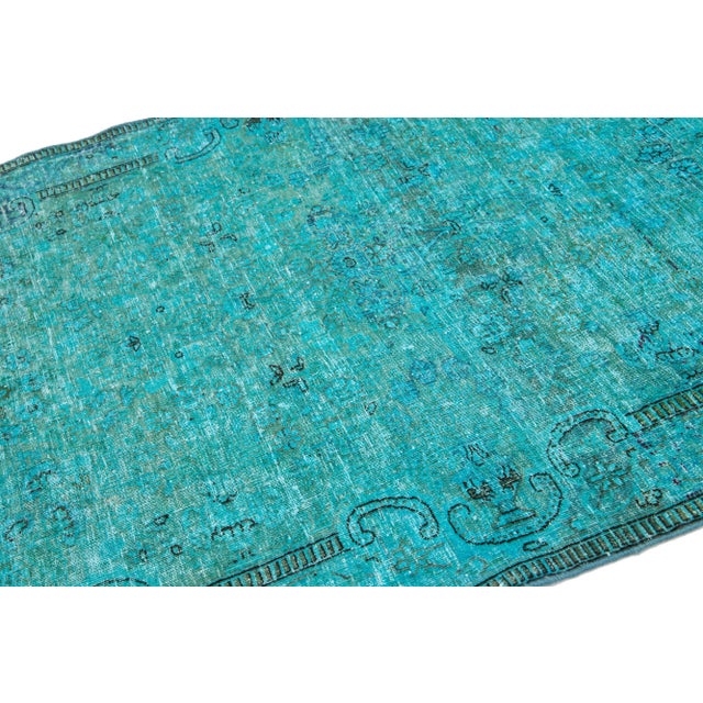 Handmade Turquoise Persian Overdyed Wool Rug With Allover Pattern 4 X 6 ...