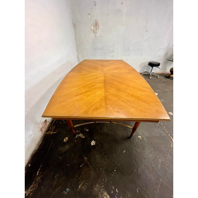 Mid Century Metz Dining Table Cherry Brass 2 Leaves | Chairish