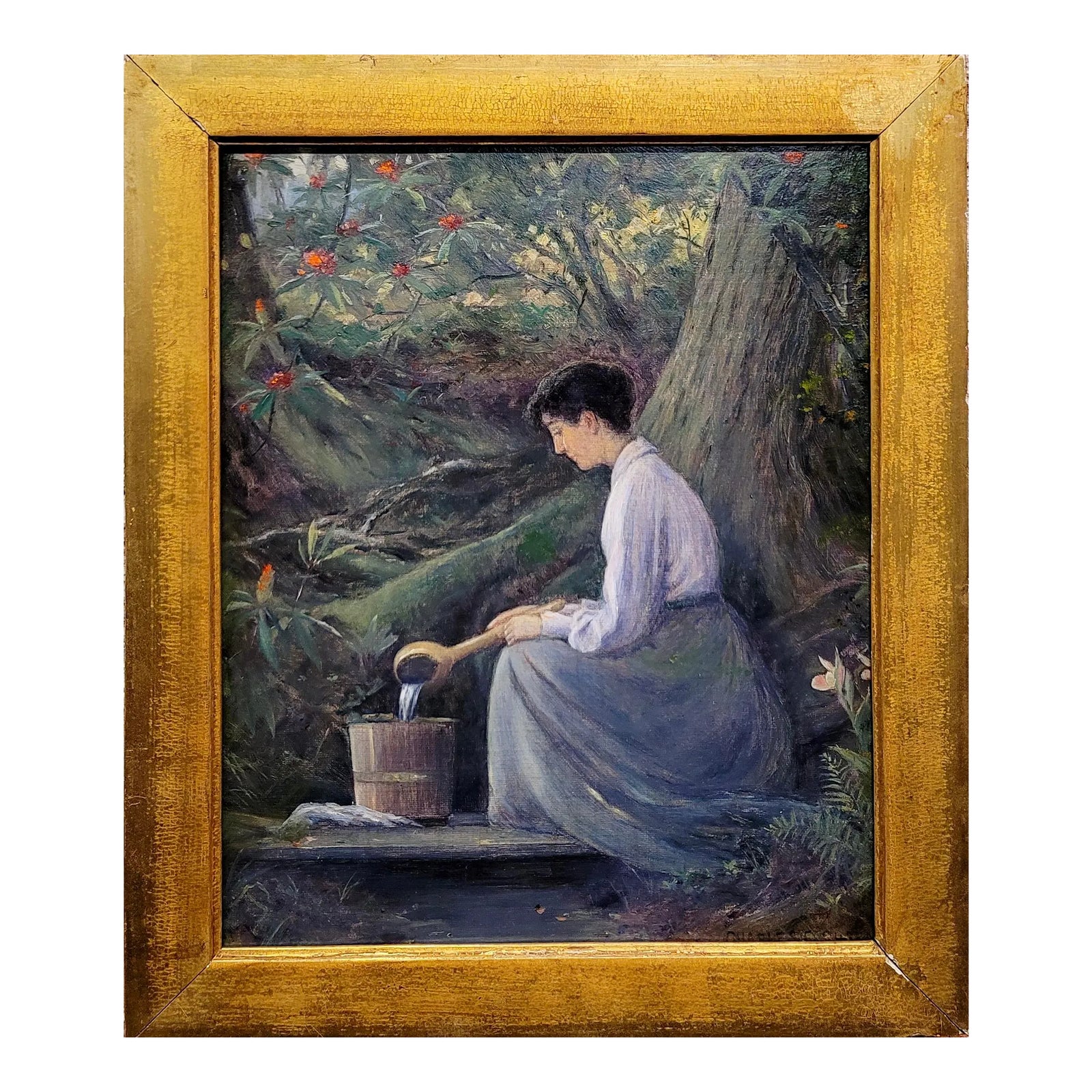 Charles Curran - Study of a Woman at a Spring -19th Century Oil ...