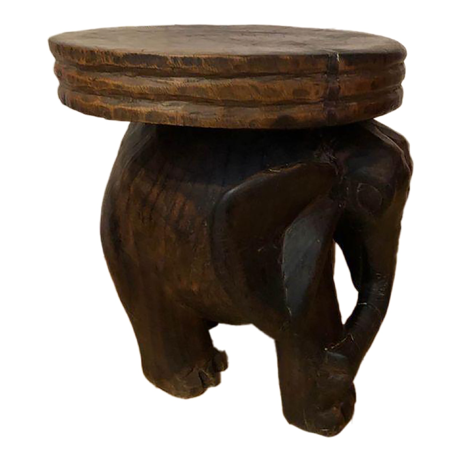 Vintage Hardwood Carved Elephant Stool | Chairish