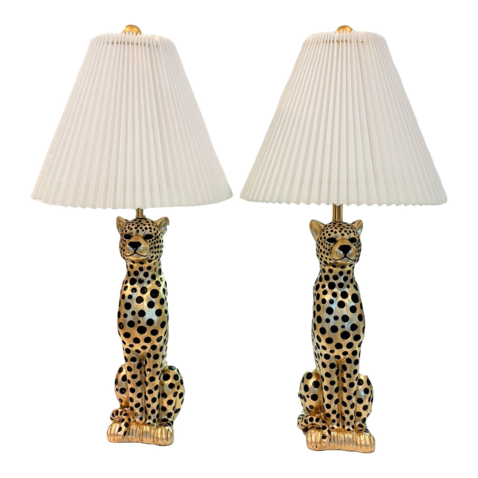 Contemporary Gold Cheetah Animal Print Tiger Table Lamps With Pleated ...