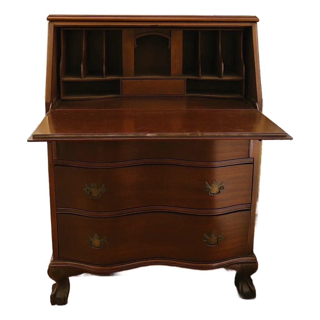 Mahogany Slant Front Desk With Serpentine Drawers | Chairish