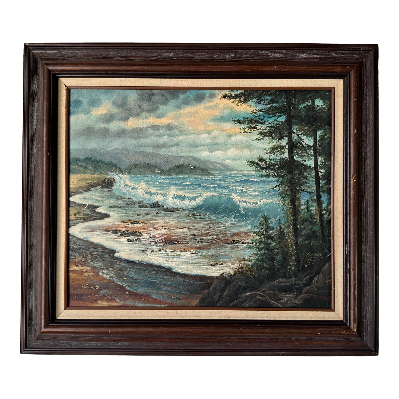 1970s Vintage Coastal Landscape Oil on Canvas Painting by J. Nelson ...