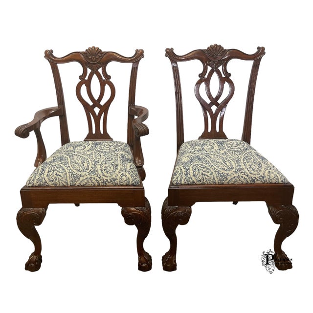 Vintage Chippendale Style Paisley Print Upholstered Seat Mahogany Ball ...