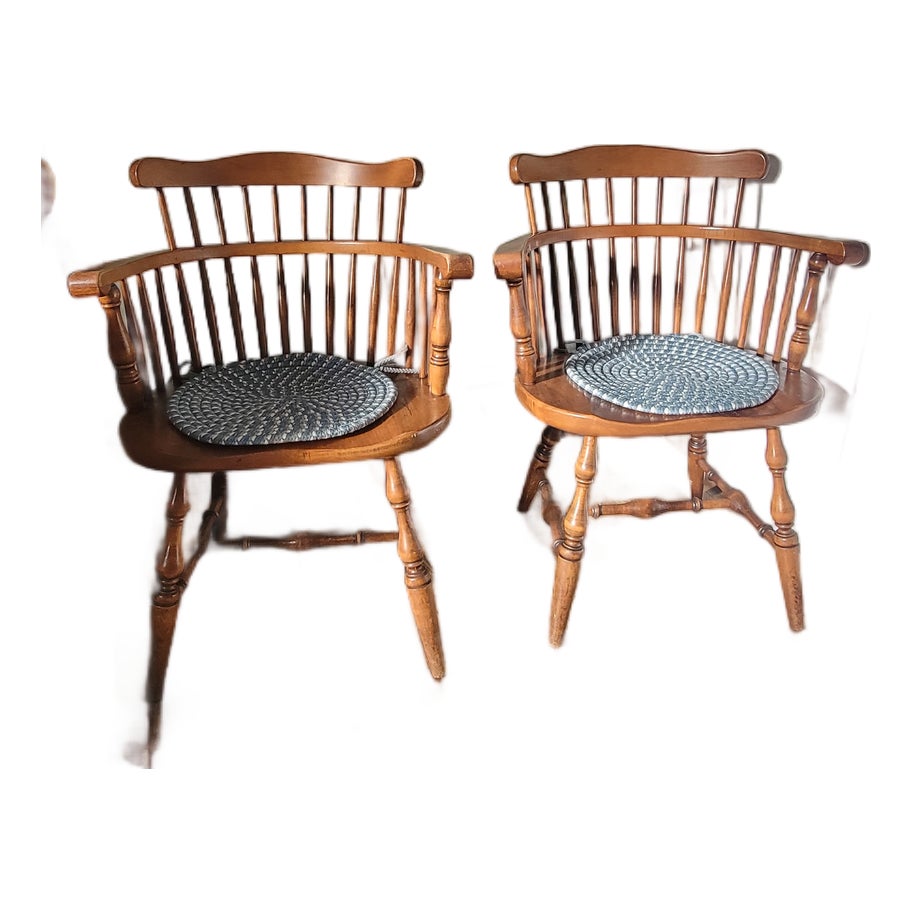 Pair of Vintage Vermont of Winooski Solid Maple Captains Chairs | Chairish